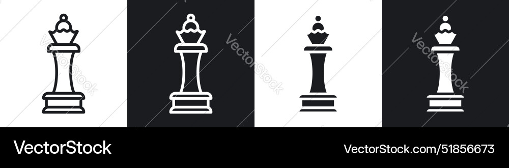 Chess queen icon set in black and white filld Vector Image