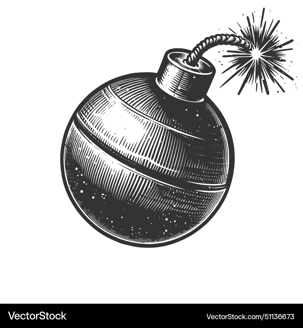 Exploding bomb engraving Royalty Free Vector Image