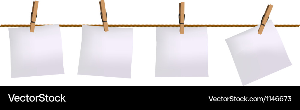 Four paper notes hanging on rope Royalty Free Vector Image