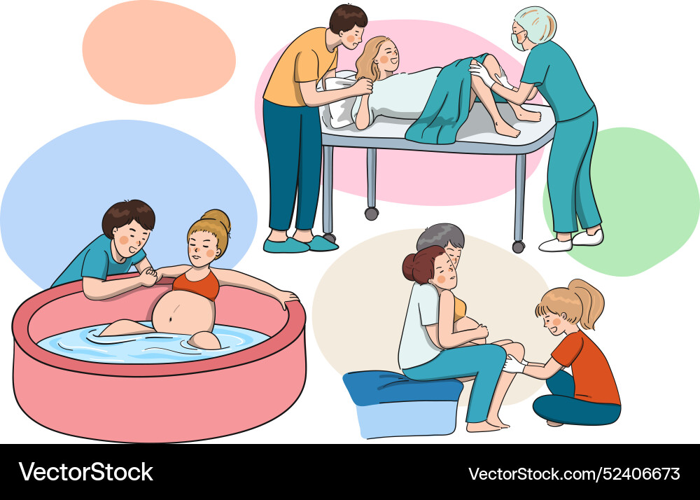Hand drawn style childbirth scenes Royalty Free Vector Image