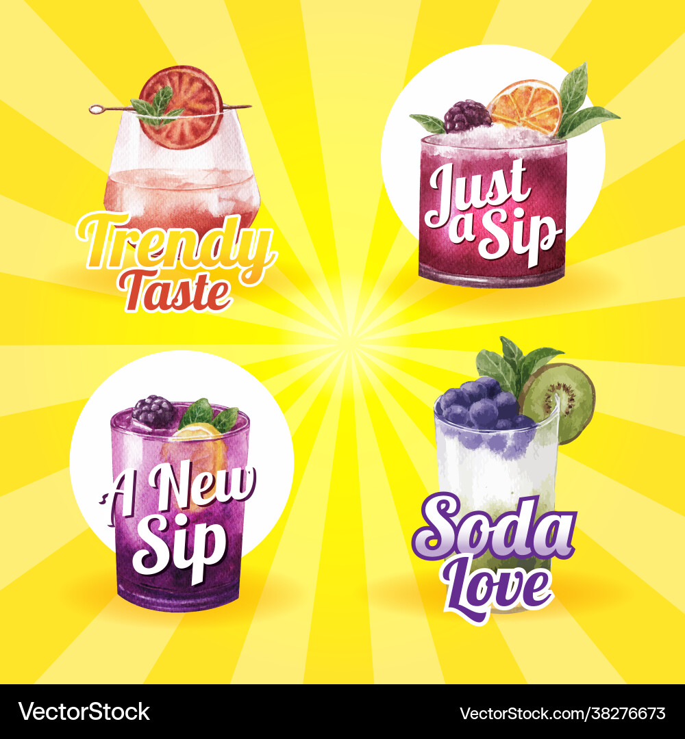 Soda drink logo design watercolor Royalty Free Vector Image