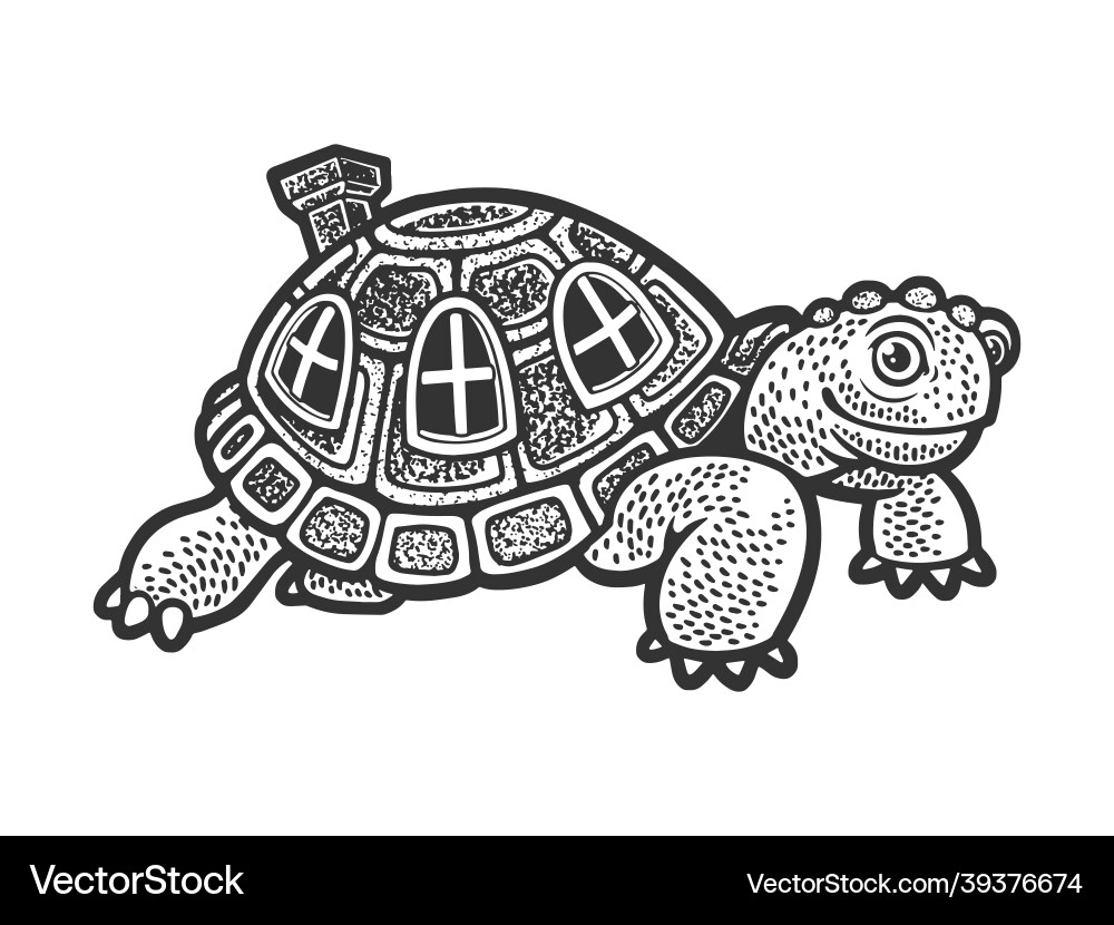 Cartoon turtle with shell house sketch Royalty Free Vector