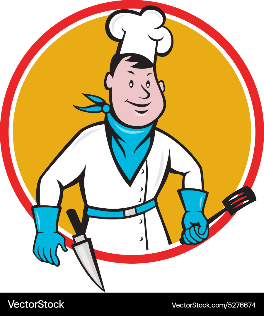 Chef cook holding spatula knife circle cartoon Vector Image