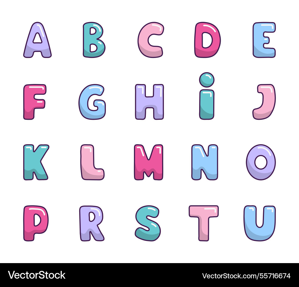 Cute uppercase alphabet letter set Royalty Free Vector Image