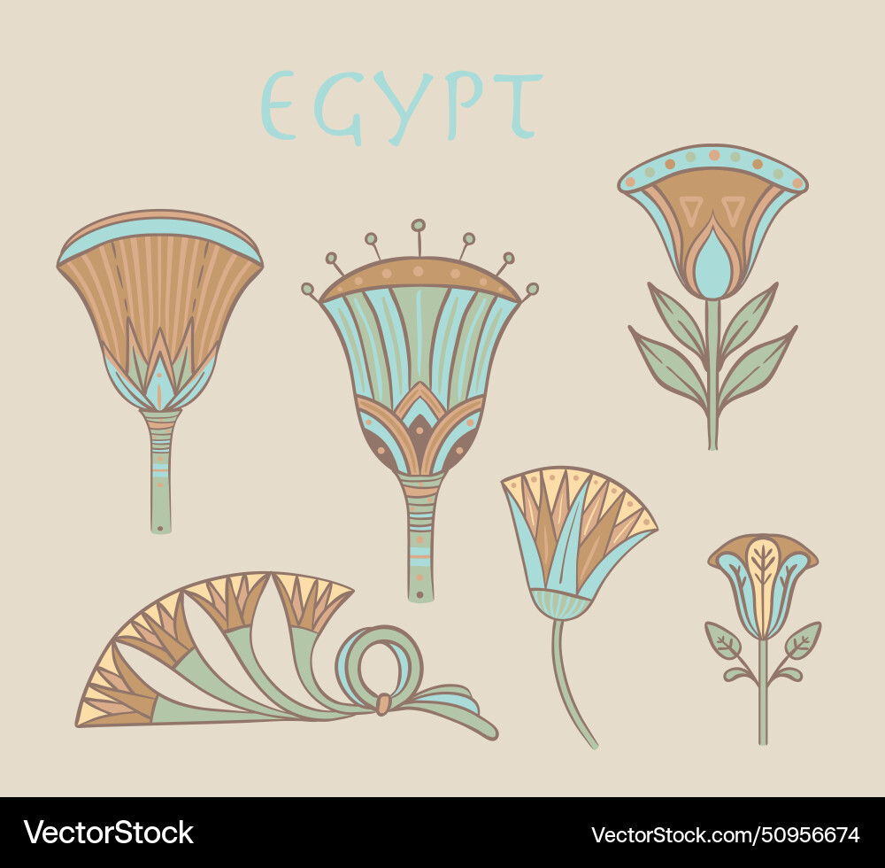 Egyptian floral colorful design element set Vector Image