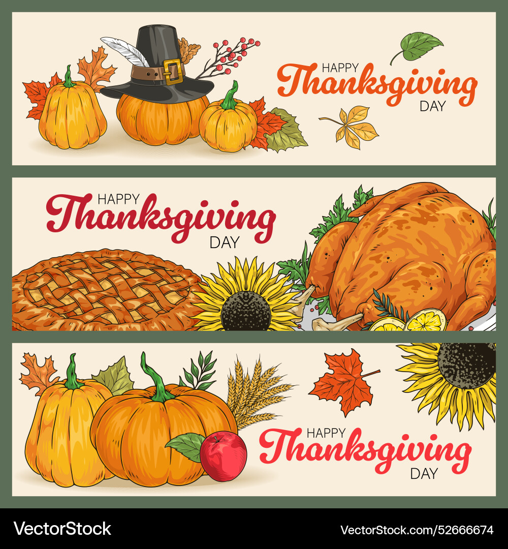 Happy thanksgiving day set banners Royalty Free Vector Image