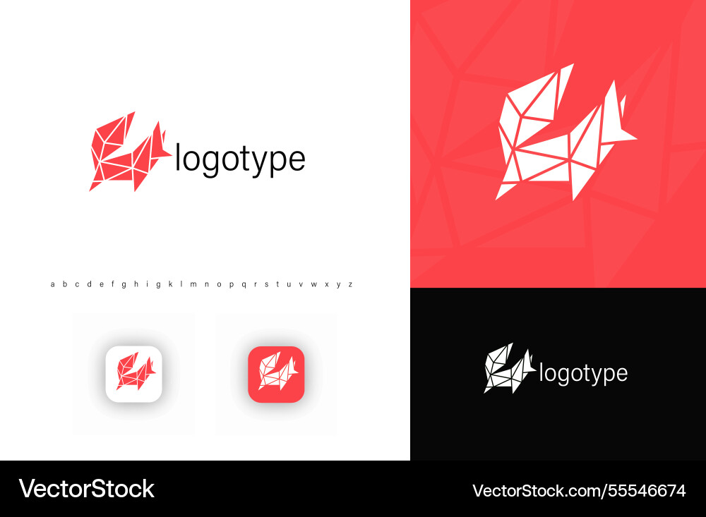 Lowpoly geometric fox logo with polygonal shapes Vector Image