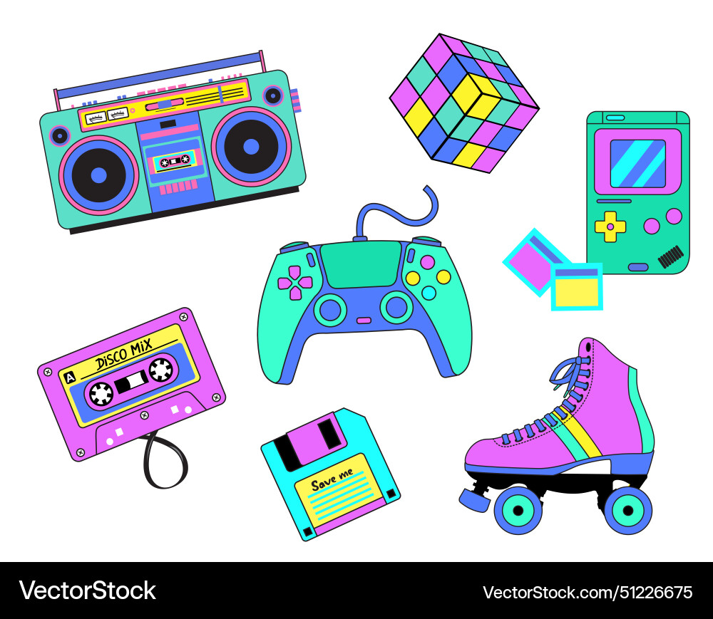 80s-90s style art elements set with disco Vector Image