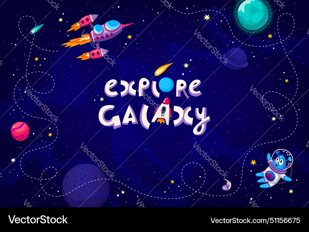 Cartoon galaxy space background with rocket path Vector Image