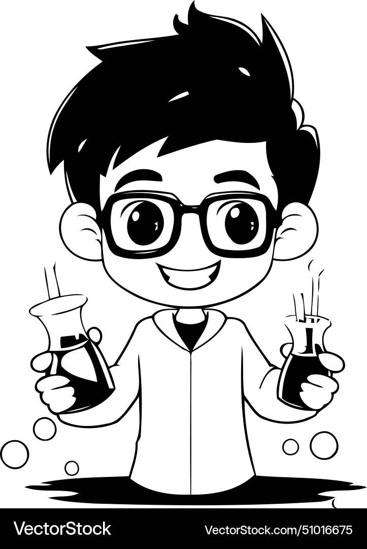 Cute boy with science experiment in lab cartoon Vector Image