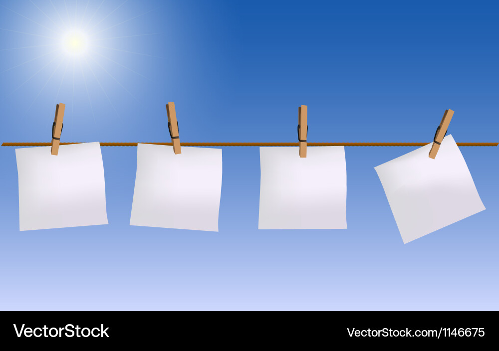 Four paper notes hanging on rope Royalty Free Vector Image