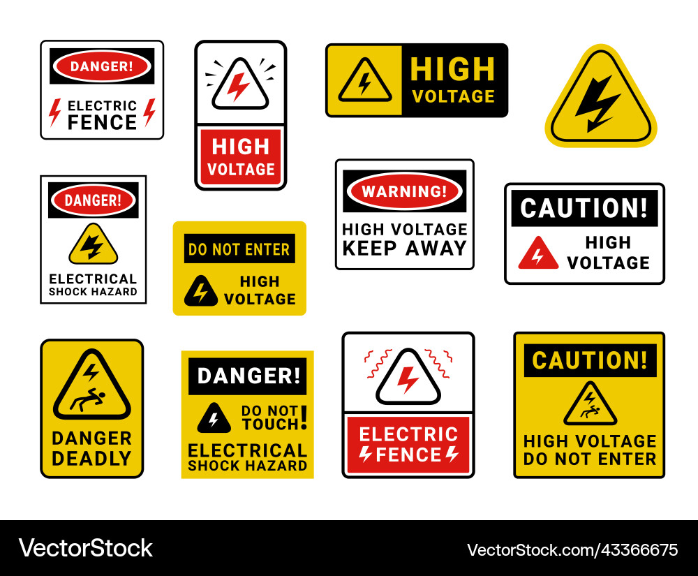 High voltage signs collection flat Royalty Free Vector Image