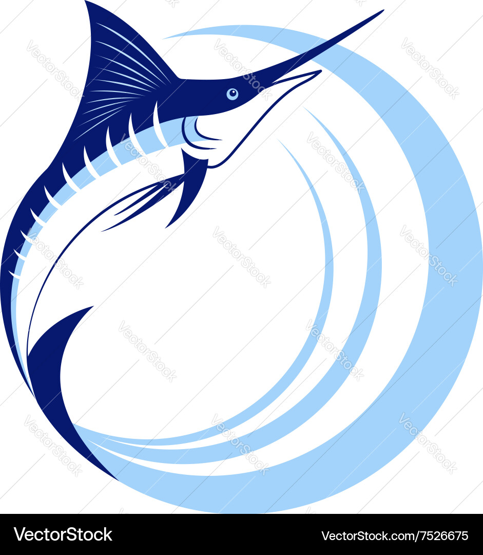 Marlin Fish with Ocean Waves Royalty Free Vector Image