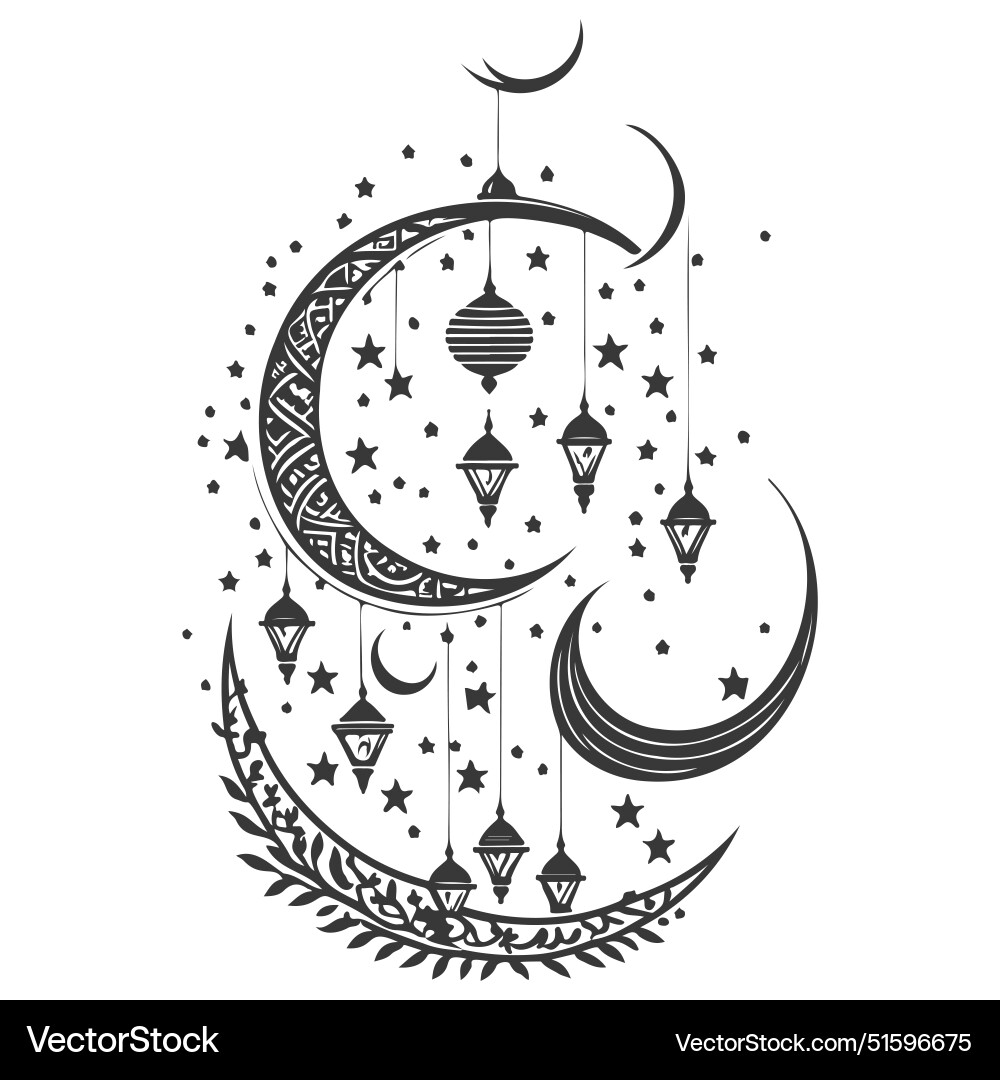 Ramadan lantern hanging crescent moon grey Vector Image