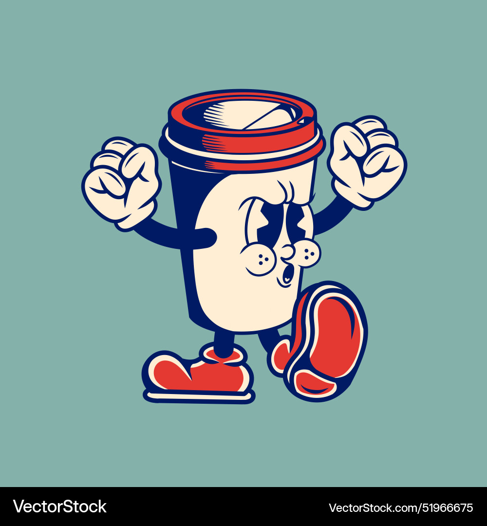 Retro character design from coffee cup paper Vector Image