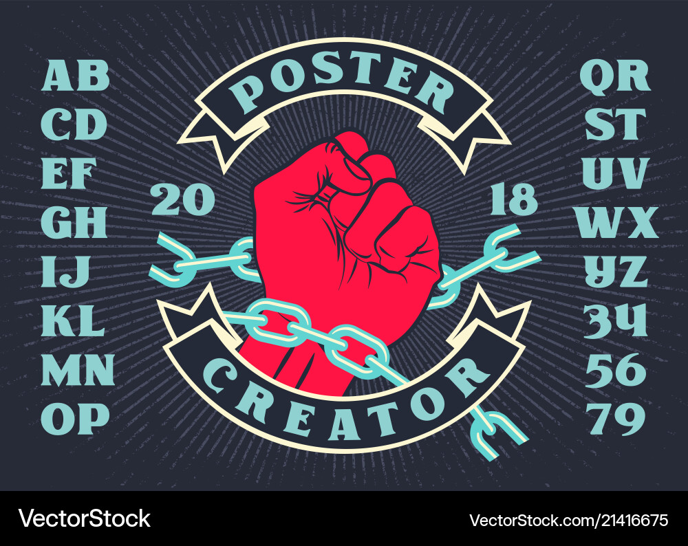 Revolution vintage poster creator with raised hand