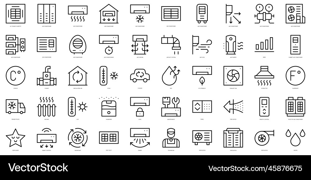Set of thin line air conditioner icons Royalty Free Vector
