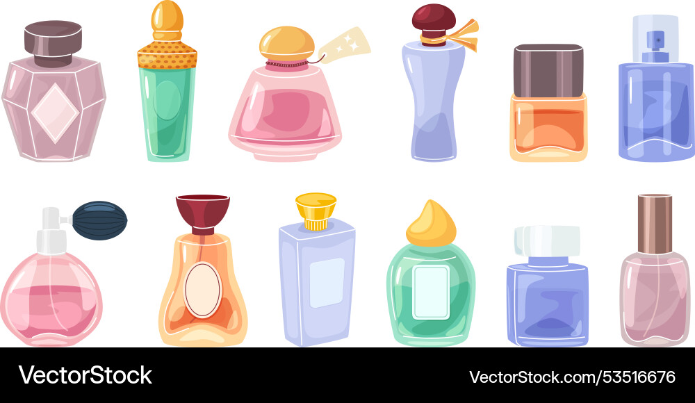 Cartoon perfume bottles aroma water fragrant Vector Image