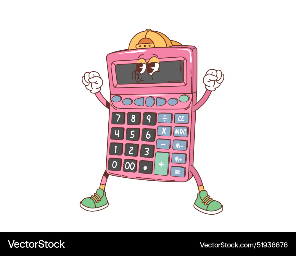 Cartoon retro groovy school calculator character Vector Image