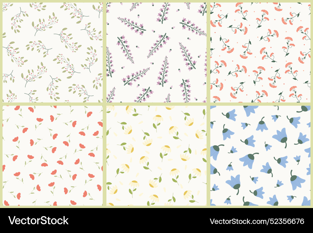 Collection of seamless elegant floral patterns Vector Image