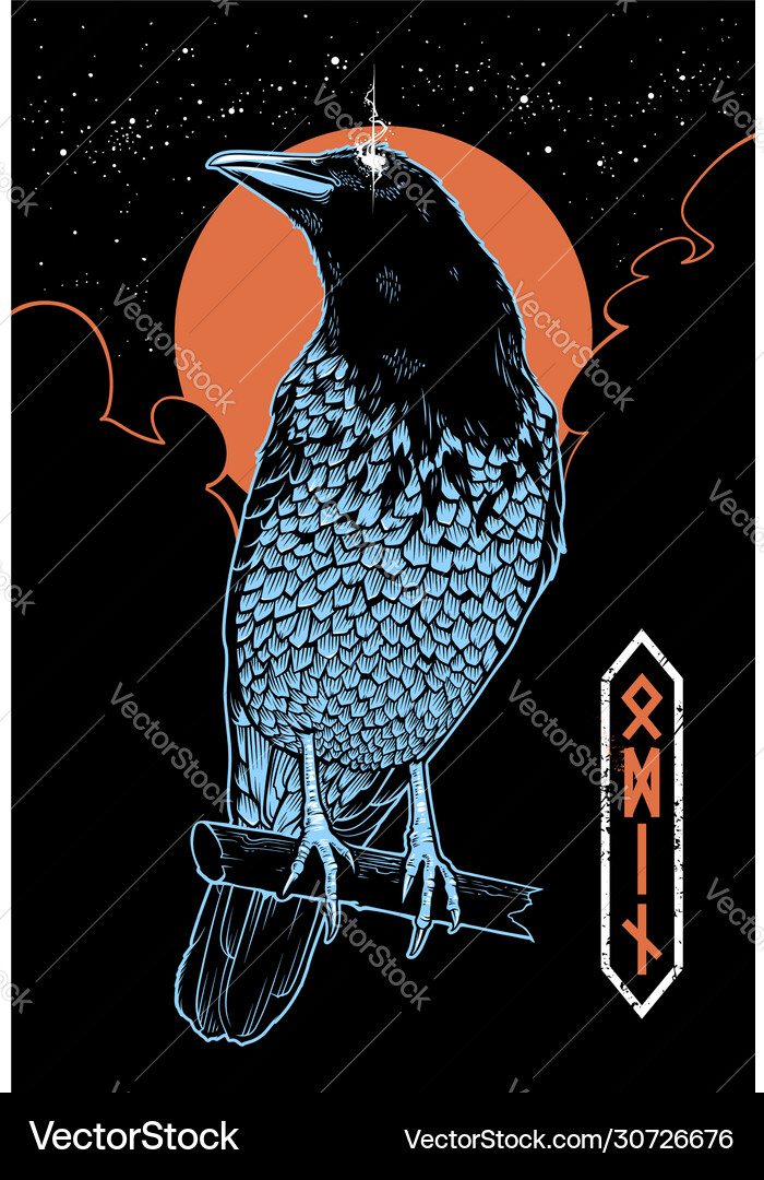 Mystical Raven with Rune Symbol Royalty Free Vector Image