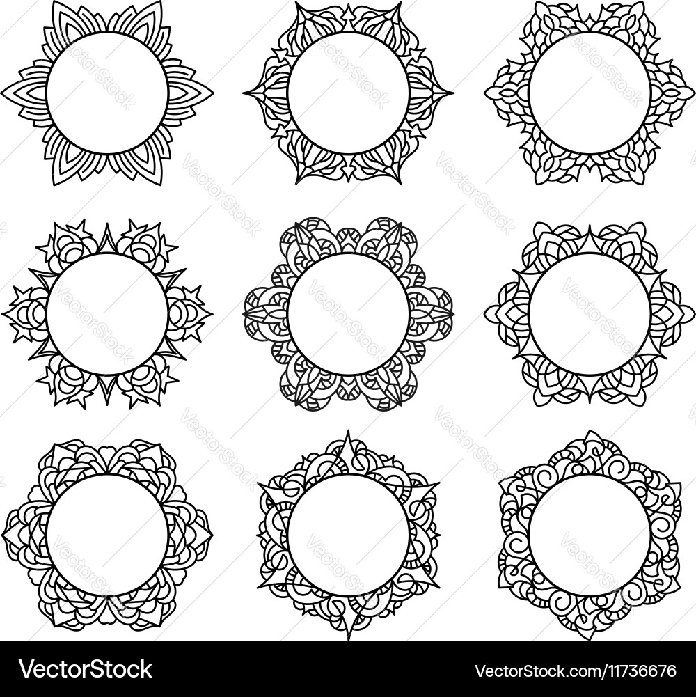 Set of 9 round frames Royalty Free Vector Image