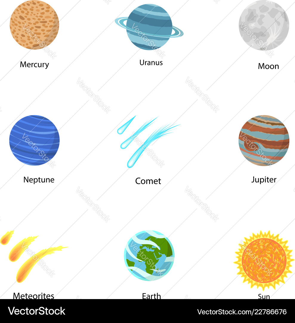 Space planet icon set flat style Royalty Free Vector Image