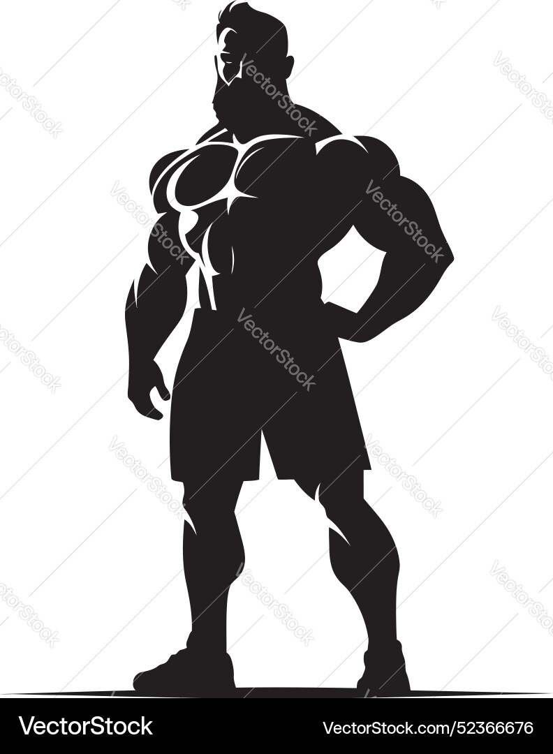 Strength emblem caricature bodybuilder in black Vector Image