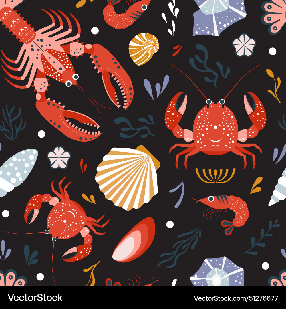 Lobsters and crabs summer marine pattern Vector Image