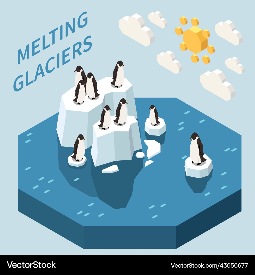 Melting glaciers isometric background Royalty Free Vector