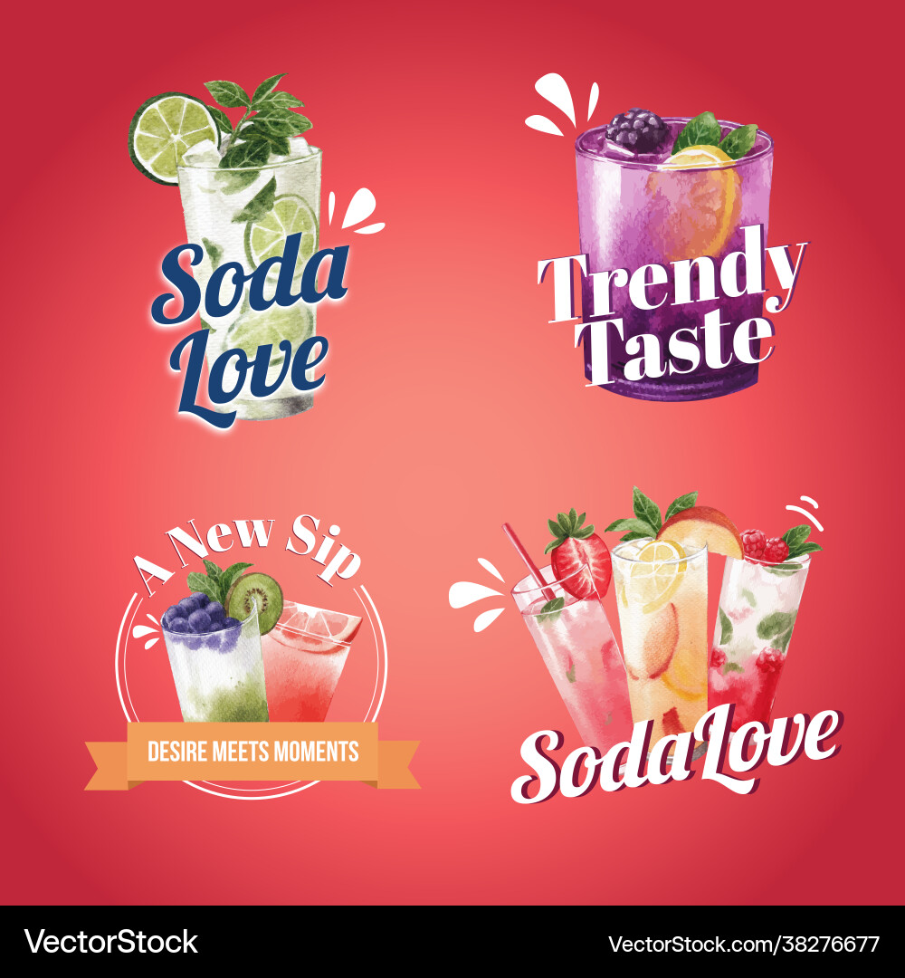 Soda drink logo design watercolor Royalty Free Vector Image