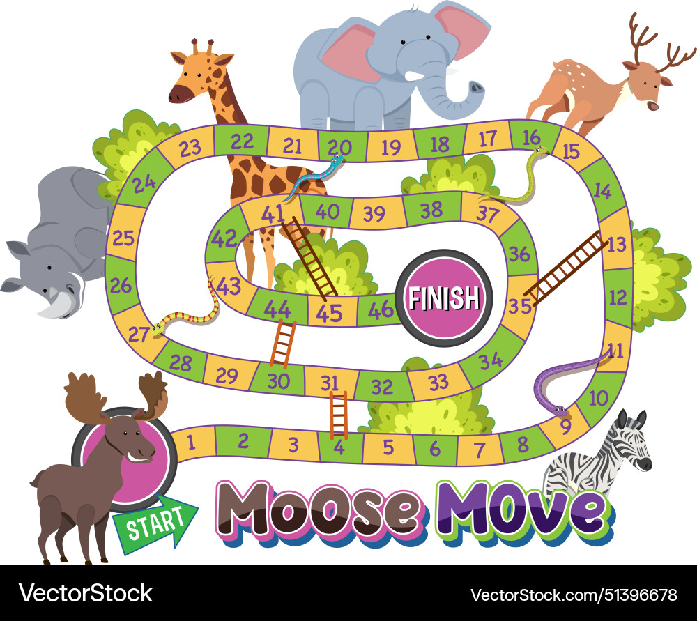 Animal-themed board game with colorful paths Vector Image