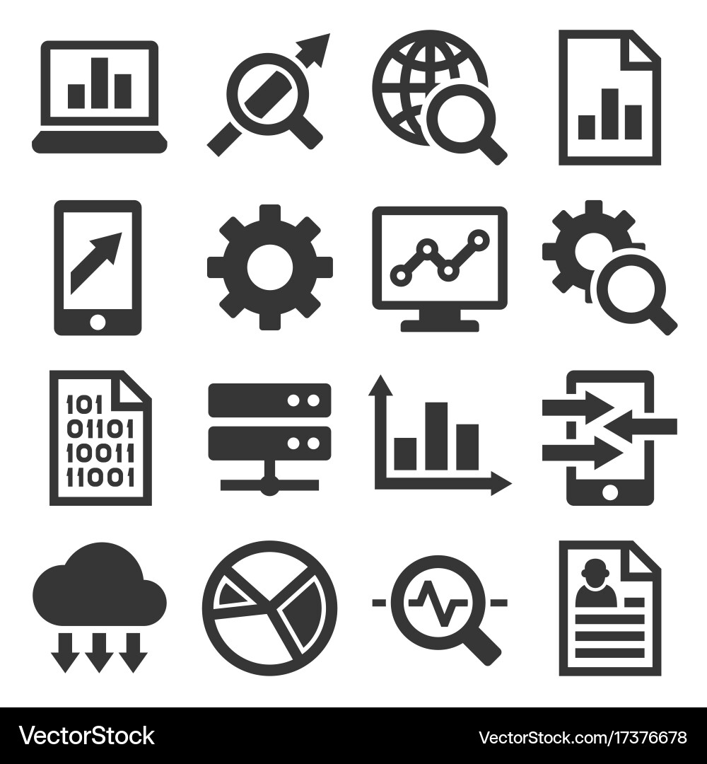 Big data analysis icons set Royalty Free Vector Image