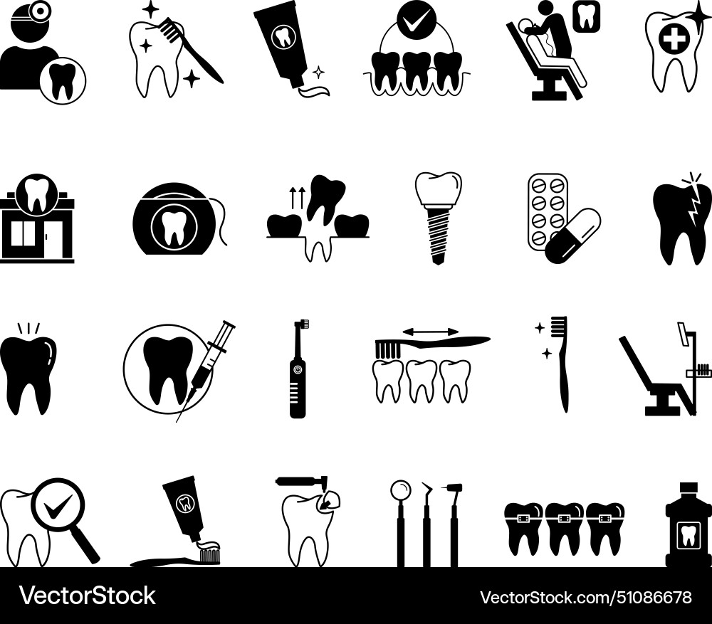Black set of dental icons icon dentistry Vector Image