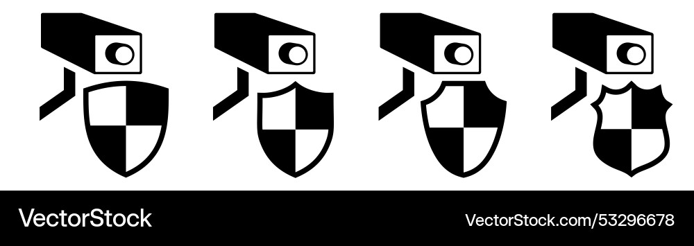 Cctv camera icon behind shield different versions Vector Image