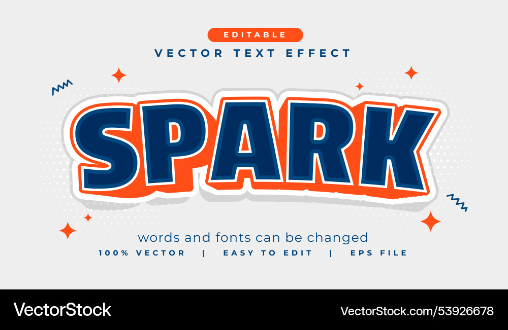 Comic style spark editable tile text effect Vector Image