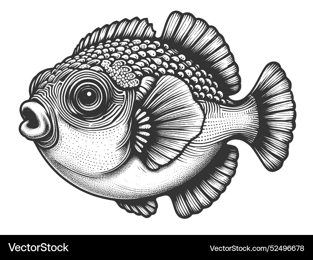 Fugu fish engraving sketch Royalty Free Vector Image