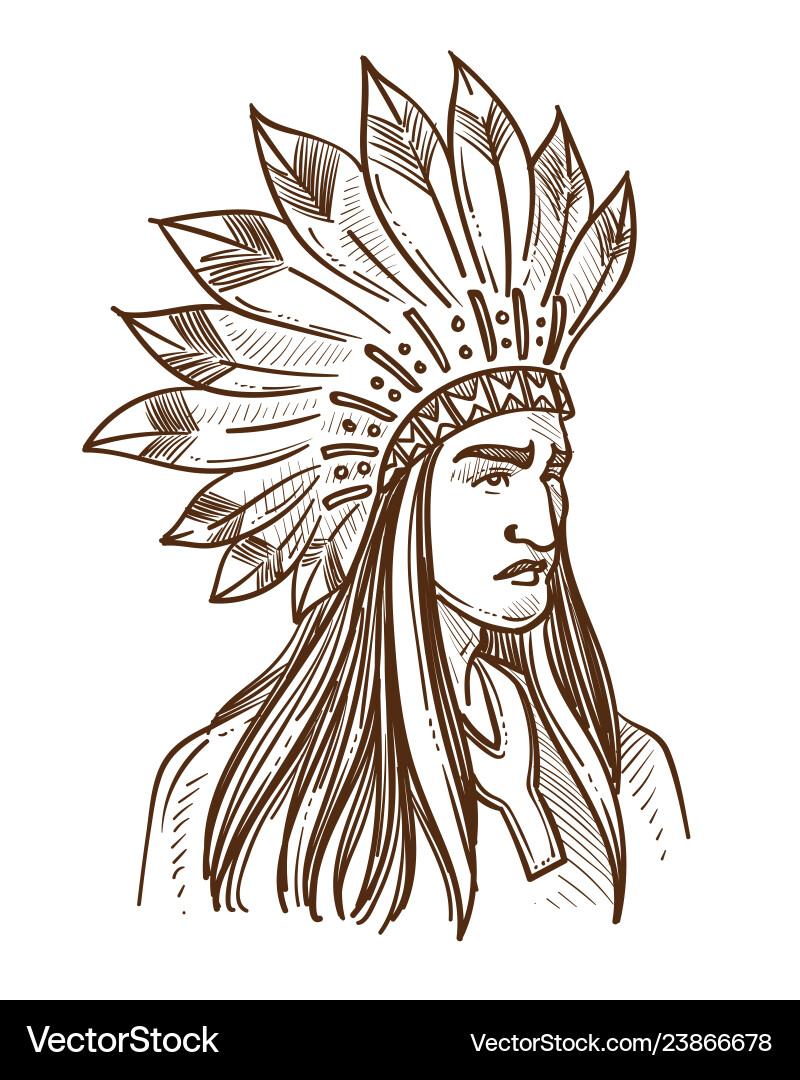 Injun or indian native american in feather hat Vector Image