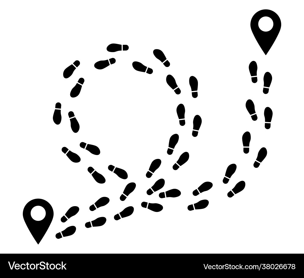 Route with Footprints and Map Pin Royalty Free Vector Image