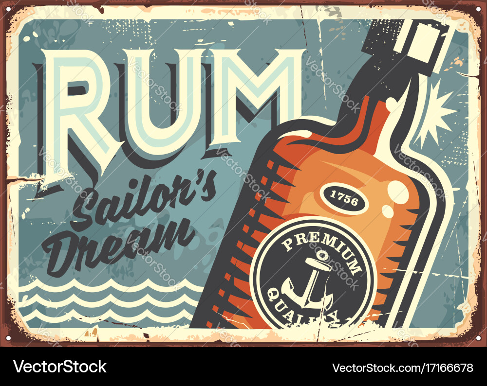 Rum vintage tin sign Royalty Free Vector Image