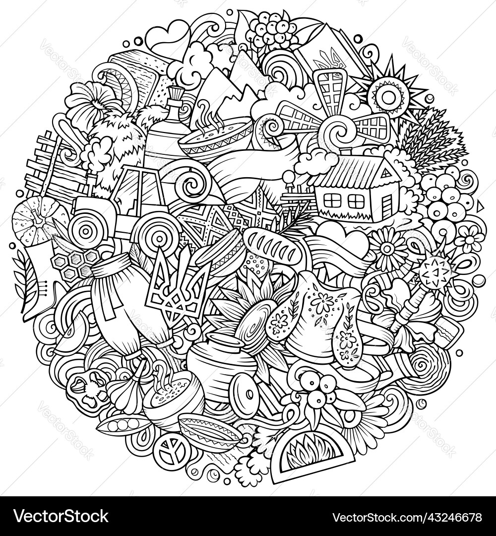 Ukraine Doodles - Sunflower & Shield Vector Image