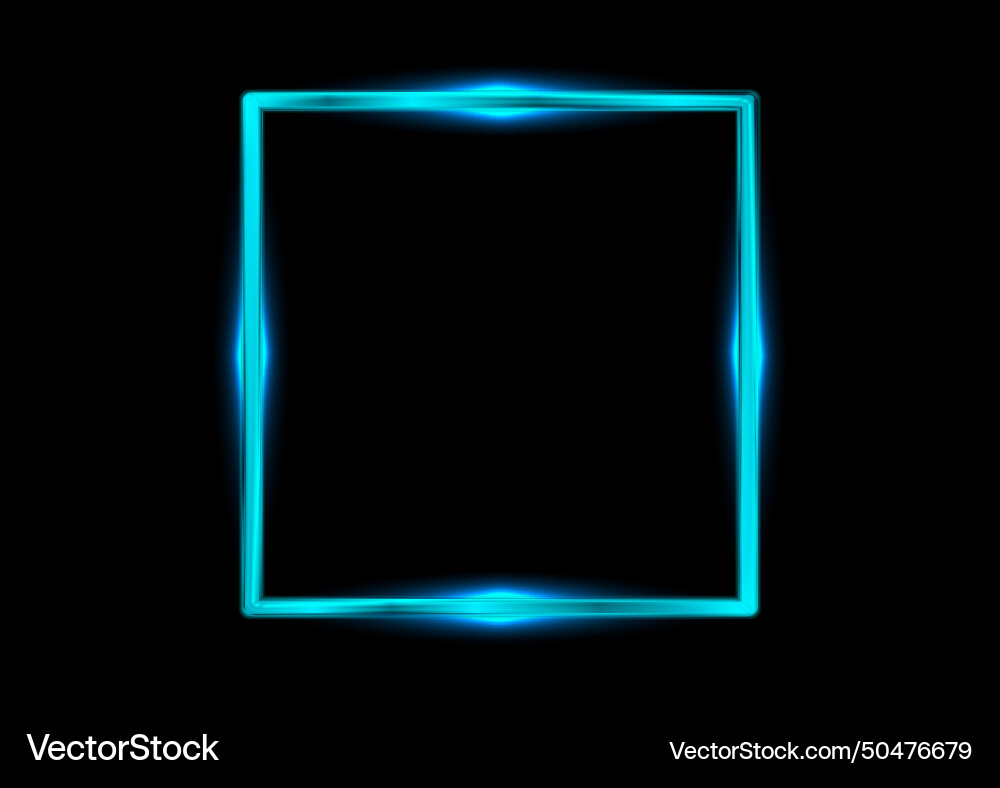 Bright blue glossy square frame with neon glowing Vector Image
