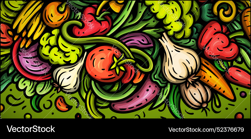 Cartoon doodle vegetables banner background Vector Image