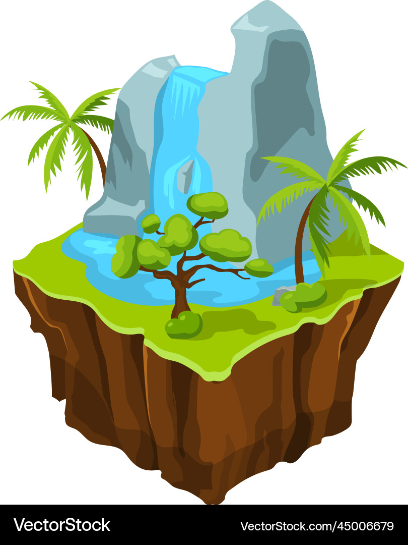 Cartoon Flying Island Waterfall Royalty Free Vector Image