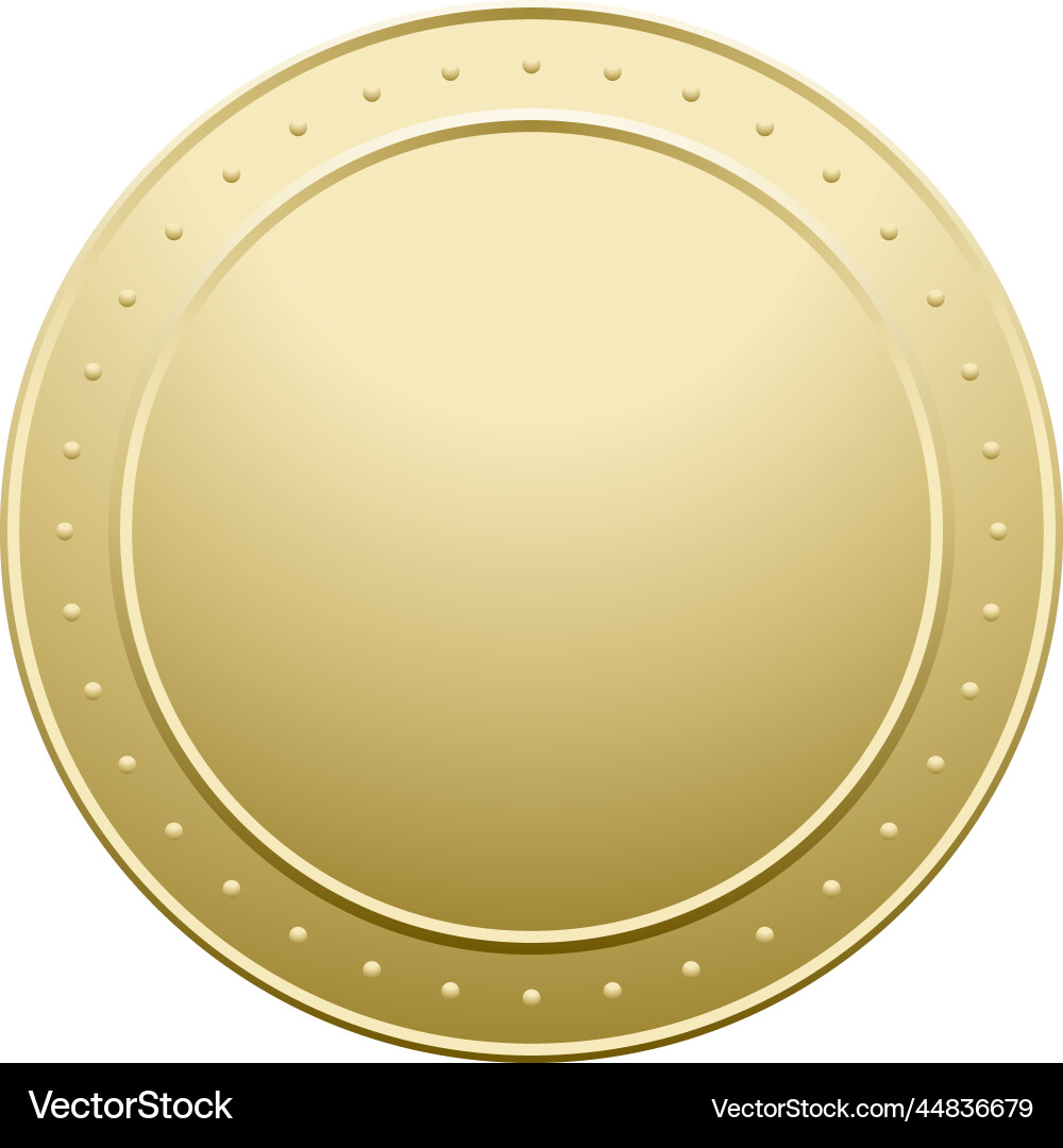 Golden round metal button realistic blank circle Vector Image
