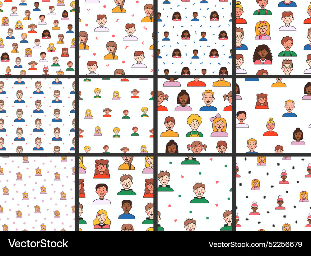 Kids different user profile seamless pattern Vector Image