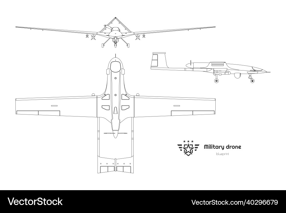 Militär Drone Blueprint - Frontansicht Lizenzfreier Vektor
