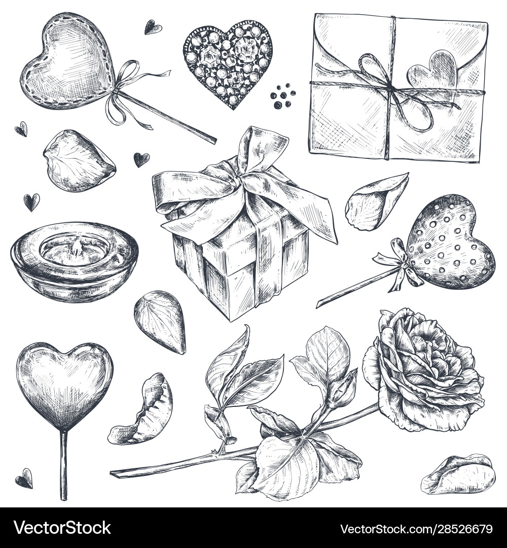 Vintage Valentine Sketch Collection Royalty Free Vector