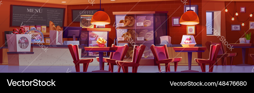 Bakery shop interior with counter cartoon Vector Image