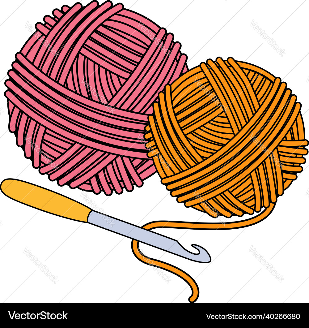 Crochet hook and threads - full color Royalty Free Vector